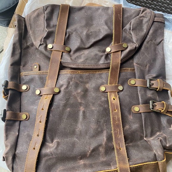 Bags | Canvas Leather Waterproof Army Backpack New New | Poshmark